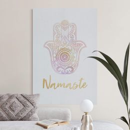 Bilderwelten Akustikbild Spr&uuml;che gold Orientalisch Schallschutzbild - Hamsa Hand Illustration Namaste gold rosa - Ornamente Wohnzimmer Schlafzimmer