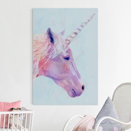 Bilderwelten Akustikbild Tiere rosa Illustration Aquarell - Mystisches Einhorn I - Einhorn Kinderzimmer Baby M&auml;dchen Jungen