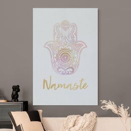 Akustikbild Hamsa Hand Illustration Namaste gold rosa
