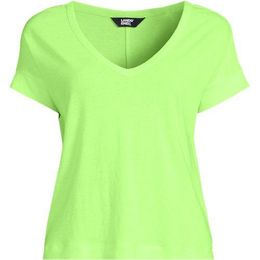 LANDS' END Leinen/Modal-Shirt mit V-Ausschnitt, Damen,  Gr&uuml;n, Leinen/Baumwolle Modal, by Lands' End