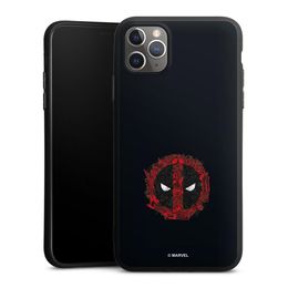 DeinDesign iPhone 11 Pro Max Handy Premium Silikon H&uuml;lle Handyh&uuml;lle schwarz Case Deadpool Marvel Logo Silikon Premium Case