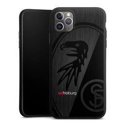 DeinDesign iPhone 11 Pro Max Handy Premium Silikon H&uuml;lle Handyh&uuml;lle schwarz Case Metallic Look Sc Freiburg Official Licensed Product Silikon Premium Case