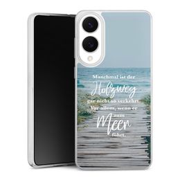 DeinDesign Galaxy S25 Edge Handy Silikon H&uuml;lle Case transparent Handyh&uuml;lle Statement Beach Spruch Silikon Case