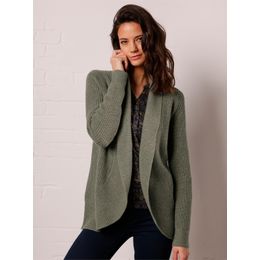 CREATION L PREMIUM Wit Damen Strickjacke im Schurwoll-Kaschmir-Mix, khaki-meliert, Gr&ouml;&szlig;e 36/38