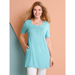 Longshirt Classic Basics "Longshirt", Damen, Gr. 38, blau (aquamarin), 100% Viskose, unifarben, eckiger Ausschnitt, Shirts Longshirt