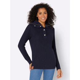 Troyer Casual Looks "Troyer-Pullover", Damen, Gr. 44, blau (marine), 50% Baumwolle, 50% Polyacryl, unifarben, Pullover Troyer