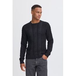 Strickpullover Blend "BHBASIM", Herren, Gr. L, schwarz, Grobstrick, 50% Baumwolle, 47% Polyacryl, 3% Nylon, Strukturmuster, Basic, normal normal, Rundhals, Pullover, Klassischer Grobstrickpullover mit Zopfmuster