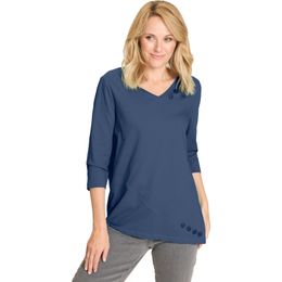 Damen Longshirt mit asymmetrischem Saum jeansblau, Gr&ouml;&szlig;e 46