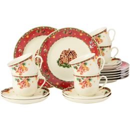 Kaffeeservice Seltmann Weiden "Geschirr-Set, Weihnachten, Advent, Service Marie-Luise", beige (creme, bunt), 18 Stk., Porzellan, Geschirr-Sets, Kaffeeservice, mit weihnachtlichem Dekor, Made in Germany, 18 Teile, für 6 Personen