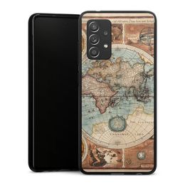 DeinDesign Galaxy A52s 5G Handy Silikon H&uuml;lle Case schwarz Handyh&uuml;lle Vintage Map World Map