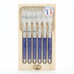 Laguiole 6er-Pack silberfarbene und blaue Gabeln