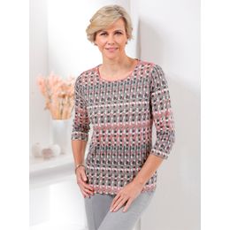 WITT Damen 3/4-Arm-Shirt mit Zierkn&ouml;pfen, flamingo-grau-bedruckt, Gr&ouml;&szlig;e 38
