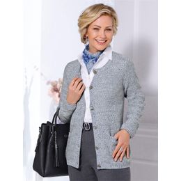 WITT Damen Strickjacke mit Merinowolle, hellgrau-jeansblau-gemustert, Gr&ouml;&szlig;e 40