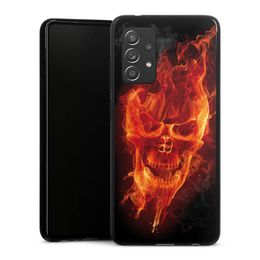 DeinDesign Galaxy A52s 5G Handy Silikon H&uuml;lle Case schwarz Handyh&uuml;lle Fire Skull Totenkopf