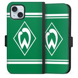 DeinDesign iPhone 15 Handy Klapph&uuml;lle Handyh&uuml;lle aus Kunst Leder schwarz Flip Case Sv Werder Bremen Official Licensed Product Logo Sideflip mit Lasche