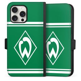 DeinDesign iPhone 15 Pro Max Handy Klapph&uuml;lle Handyh&uuml;lle aus Kunst Leder schwarz Flip Case Sv Werder Bremen Official Licensed Product Logo Sideflip mit Lasche