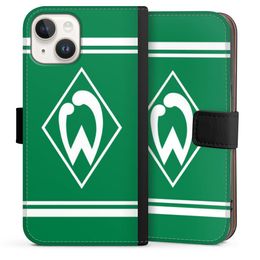 DeinDesign iPhone 14 Handy Klapph&uuml;lle Handyh&uuml;lle aus Kunst Leder schwarz Flip Case Sv Werder Bremen Official Licensed Product Logo Sideflip mit Lasche
