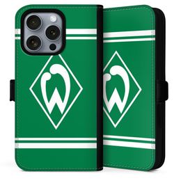 DeinDesign iPhone 16 Pro Max Handy Klapph&uuml;lle Handyh&uuml;lle aus Kunst Leder schwarz Flip Case Sv Werder Bremen Official Licensed Product Logo Sideflip mit Lasche