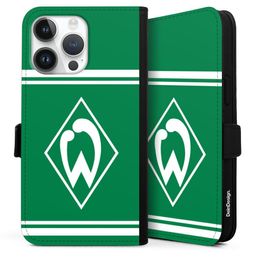 DeinDesign iPhone 14 Pro Max Handy Klapph&uuml;lle Handyh&uuml;lle aus Kunst Leder schwarz Flip Case Sv Werder Bremen Official Licensed Product Logo Sideflip mit Lasche