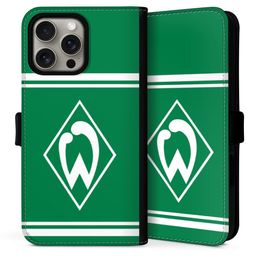 DeinDesign iPhone 16 Pro Handy Klapph&uuml;lle Handyh&uuml;lle aus Kunst Leder schwarz Flip Case Sv Werder Bremen Official Licensed Product Logo Sideflip mit Lasche