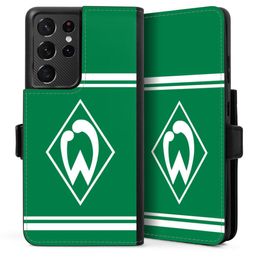 DeinDesign Galaxy S21 Ultra 5G Handy Klapph&uuml;lle Handyh&uuml;lle aus Kunst Leder schwarz Flip Case Sv Werder Bremen Official Licensed Product Logo Sideflip mit Lasche