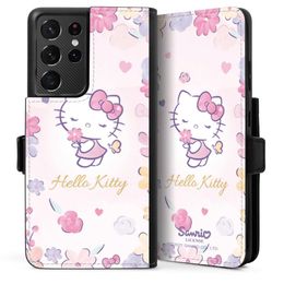 DeinDesign Galaxy S21 Ultra 5G Handy Klapph&uuml;lle Handyh&uuml;lle aus Kunst Leder schwarz Flip Case Water Colour Hello Kitty Merchandise Sideflip mit Lasche