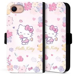 DeinDesign iPhone 16e Handy Klapph&uuml;lle Handyh&uuml;lle aus Kunst Leder schwarz Flip Case Water Colour Hello Kitty Merchandise Sideflip mit Lasche