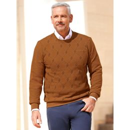 Marco Donati Herren Sweatshirt mit Rautendruck vorne, cognac-marine-bedruckt, Gr&ouml;&szlig;e 44/46
