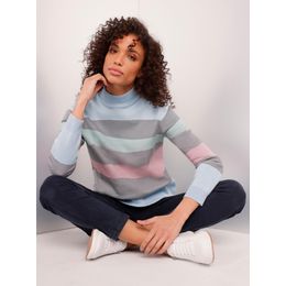 CREATION L PREMIUM Wit Damen Stehkragenpullover mit Jacquard-Muster, mehrfarbig, grau-bleu-gemustert, Gr&ouml;&szlig;e 36