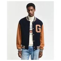 Gant f&uuml;r Herren. 7006439 Varsity-Jacke aus navyfarbenem Leder und Wollgemisch (L), L&auml;ssig, Marine