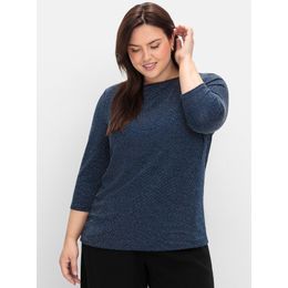 3/4-Arm-Shirt sheego "3/4-Arm-Shirt", Damen, Gr. 40/42, blau (saphir), 80% Polyamid, 15% metallisierte Fasern, 5% Elasthan, unifarben, U-Boot-Ausschnitt, Shirts 3/4-Arm-Shirt