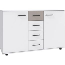 Kombikommode wimex "Taiga", weiß (weiß, saharagrau), B:130cm H:83cm T:41cm, Spanplatte, Sideboards, obere Schublade in Absatzfarbe oder uni weiß