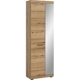 Garderobenschrank Inosign "SIENA, Höhe 197cm, 2 Türen, 4 Einlegeböden, ausziehbare Kleiderstange", eichefarben, weiß hochglanz, B:62cm H:197cm T:37cm, FSC-zertifizierter Holzwerkstoff, Schränke, Garderobenschrank, Stauraumschrank, Flurschrank, Dielenschrank