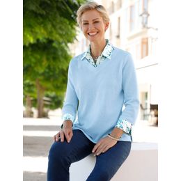 2-in-1-Shirt Classic Basics "Shirt", Damen, Gr. 44, blau (hellblau, meliert), 85% Polyester, 15% Viskose, gebl&uuml;mt, unifarben, V-Ausschnitt, Shirts 2-in-1 Shirt