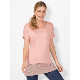 2-in-1-Shirt Casual Looks "Shirt + Top", Damen, Gr. 48, rosa (ros&eacute;), 95% Viskose, 5% Elasthan, gemustert, gestreift, mehrfarbig, unifarben, Rundhals, Shirts 2-in-1 Shirt