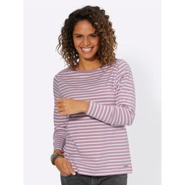 Langarmshirt Casual Looks "Ringelshirt", Damen, Gr. 36, beige (malve, ecru, geringelt), 95% Baumwolle, 5% Elasthan, gemustert, gestreift, mehrfarbig, U-Boot-Ausschnitt, Shirts Langarmshirt