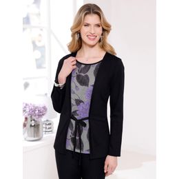 2-in-1-Langarmshirt Classic Basics "2-in-1-Shirt", Damen, Gr. 38, bunt (schwarz, lavendel), 100% Baumwolle, gebl&uuml;mt, gemustert, mehrfarbig, unifarben, Rundhals, Shirts