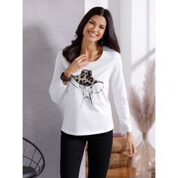 Langarmshirt Classic Basics "Langarm-Shirt", Damen, Gr. 38, beige (ecru), 100% Baumwolle, bedruckt, gemustert, mehrfarbig, Rundhals, Shirts Langarmshirt