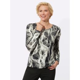Langarmshirt CLASSIC "Rundhals-Shirt", Damen, Gr. 38, schwarz (schwarz, ecru, bedruckt), 95% Viskose, 5% Elasthan, gemustert, mehrfarbig, Rundhals, Shirts Langarmshirt