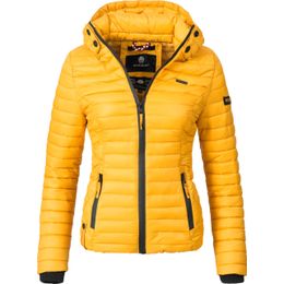 Steppjacke Marikoo "Samtpfote", Damen, Gr. XS (34), gelb, Oberstoff: 100% Nylon; Futter: 100% Polyester; Wattierung: 100% Polyester, figurbetont h&uuml;ftlang, hoch geschlossener Ausschnitt, &Auml;rmel ohne &Auml;rmelschlitz Rippstrickb&uuml;ndchen kontrastfarben, Jacken Steppjacke, ultraleichte &Uuml;bergangsjacke mit Kapuze