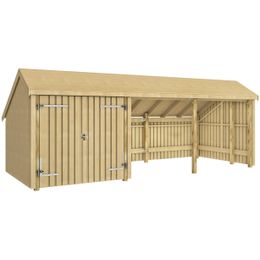 Gartenhaus Plus "Multi", beige (natur), Holzwerkstoff, Gartenhäuser, Gartenhaus 15,5 m² Doppeltür, Dachpappe/Aluleisten/H-Füße