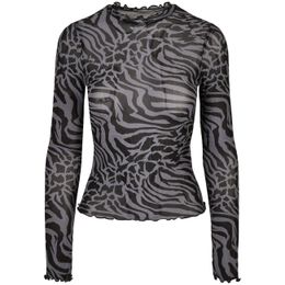 Langarmshirt Urban Classics "Urban Classics Damen Ladies AOP Mesh Turtleneck Longsleeve", M&auml;dchen, Gr. S, asphalt, schwarz, 94% Polyamid, 6% Elasthan, bedruckt, slim fit, amerikanischer Ausschnitt, Shirts Langarmshirt