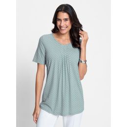 Tunikashirt Inspirationen "Tunikashirt", Damen, Gr. 44, gr&uuml;n (salbei, wei&szlig;, bedruckt), 95% Viskose, 5% Elasthan, bedruckt, gemustert, mehrfarbig, Rundhals, Shirts
