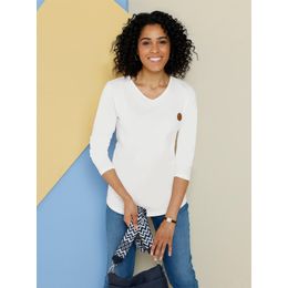 V-Shirt Classic Basics "Langarm-Shirt", Damen, Gr. 46, beige (ecru), 100% Baumwolle, unifarben, V-Ausschnitt, Shirts