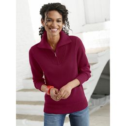 Troyer Classic Basics "Pullover", Damen, Gr. 38, rot (weinrot), 100% Baumwolle, unifarben, Pullover Troyer, Topseller