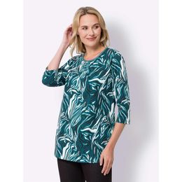 Longshirt Classic Basics "Longshirt", Damen, Gr. 38, blau (aquapetrol, ecru, bedruckt), 100% Baumwolle, animal-print, gemustert, mehrfarbig, Rundhals, Shirts Longshirt