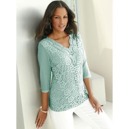 Spitzenshirt Lady "Shirt", Damen, Gr. 44, gr&uuml;n (kalkmint), 95% Viskose, 5% Elasthan, Netzware:10% Elasthan, 90% Polyester, Spitze:100% Polyester, gebl&uuml;mt, gemustert, unifarben, V-Ausschnitt, Shirts