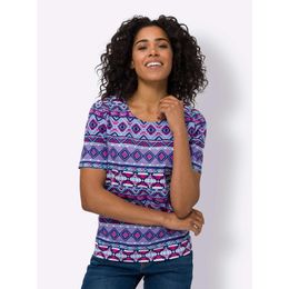 Kurzarmshirt Classic Basics "Kurzarm-Shirt", Damen, Gr. 38, rosa (aqua, fuchsia, bedruckt), 100% Baumwolle, ethno, gemustert, mehrfarbig, Rundhals, Shirts
