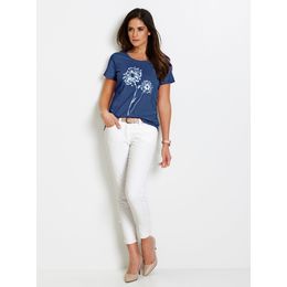 Print-Shirt Inspirationen "Shirt", Damen, Gr. 36, blau (jeansblau), 100% Baumwolle, bedruckt, gemustert, mehrfarbig, unifarben, Rundhals, Shirts