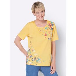 Kurzarmshirt Classic Basics "Kurzarm-Shirt", Damen, Gr. 44, bunt (gelb, pink), 100% Baumwolle, gebl&uuml;mt, gemustert, mehrfarbig, Rundhals, Shirts